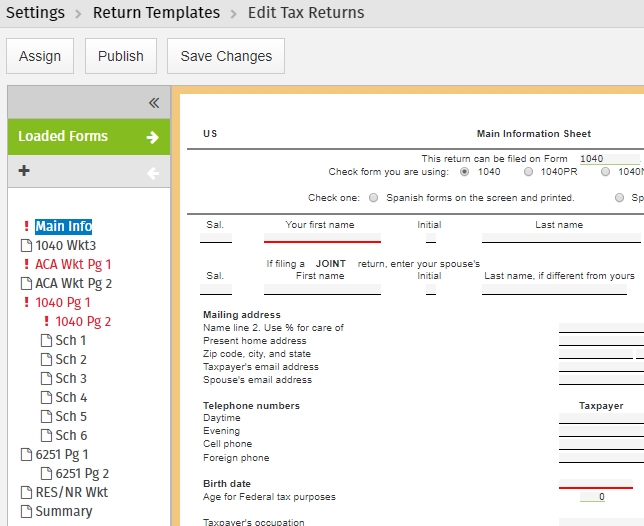 Edit Return Templates